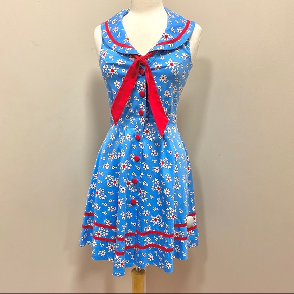 Voodoo Vixen | Dresses | Voodoo Vixen Daisy Flare Dress Blue Floral 5s ...